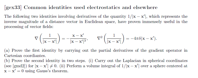 Solved [gex33] Common identities used electrostatics and | Chegg.com