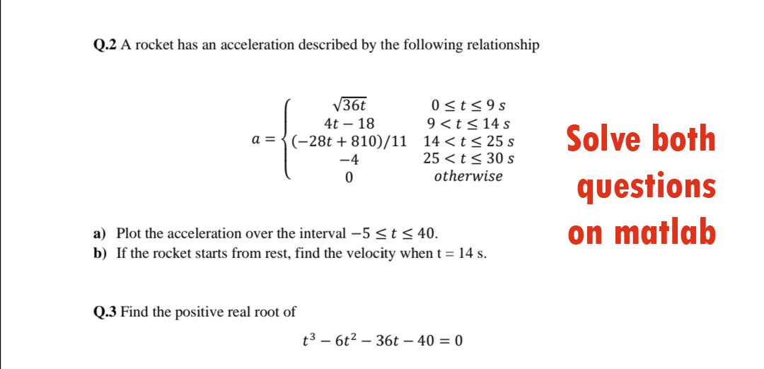 Solved Q.2 A rocket has an acceleration described by the | Chegg.com