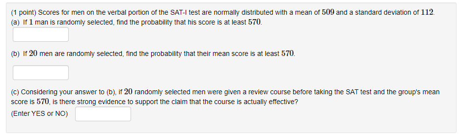 Solved (1 point) Scores for men on the verbal portion of the | Chegg.com