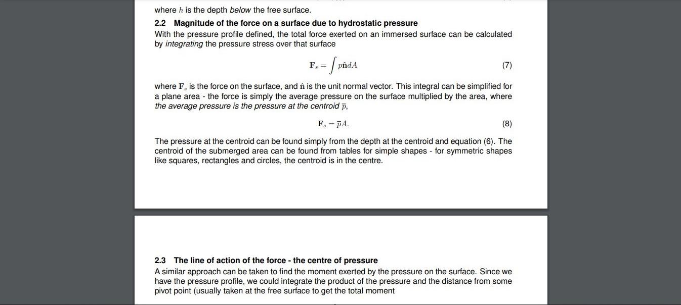 MEE20003 FLUID MECHANICS 1 - CENTRE OF PRESSURE AND | Chegg.com