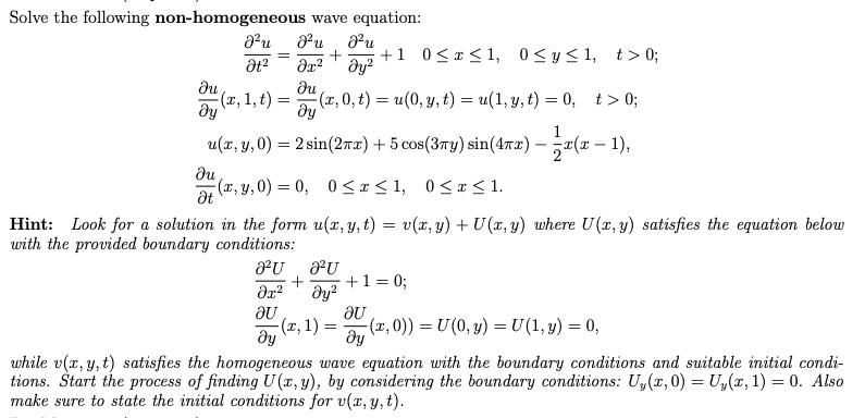 + Solve the following non-homogeneous wave equation: | Chegg.com
