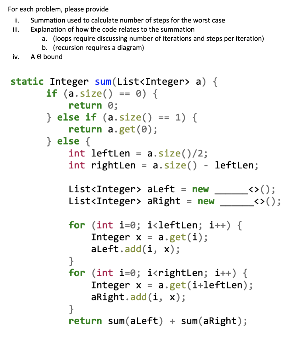 Solved For each problem, please provide ii. Summation used | Chegg.com