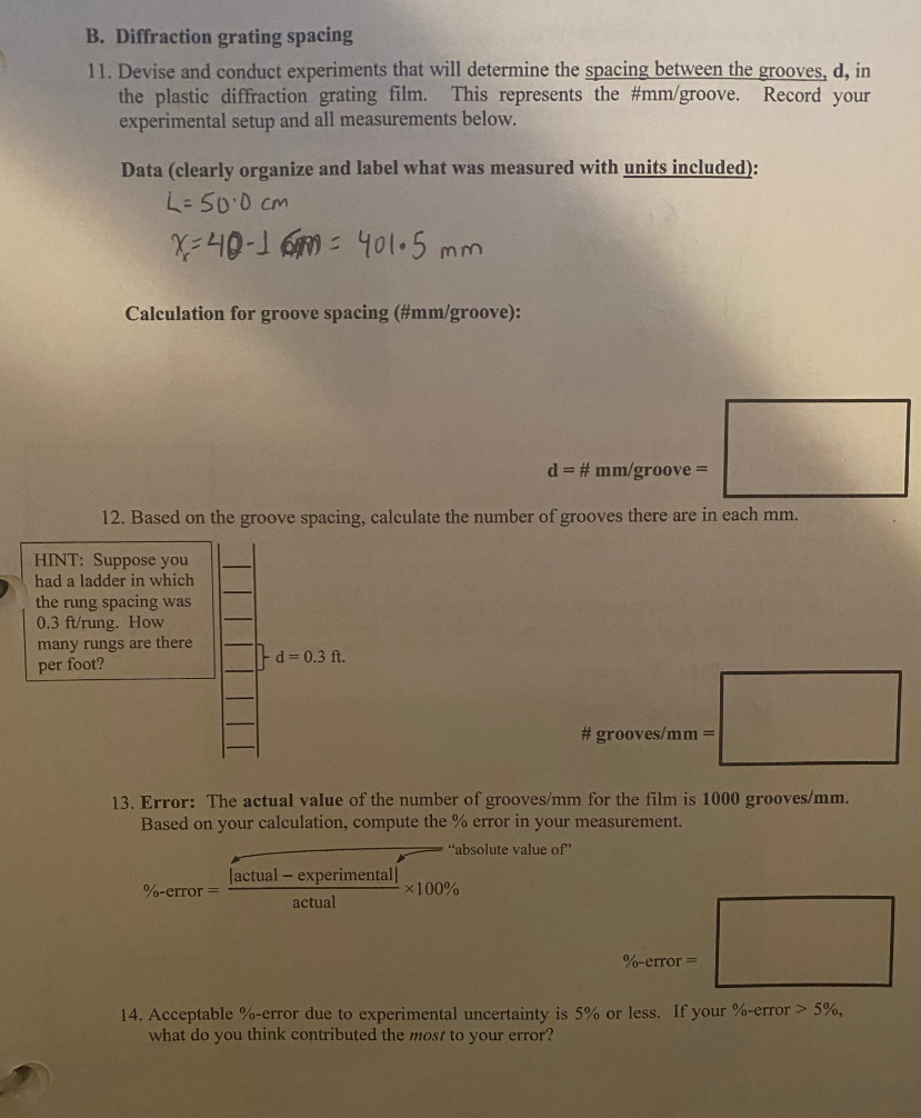 B. Diffraction grating spacing 11. Devise and conduct | Chegg.com