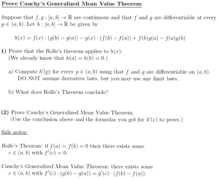 Solved Prove Cauchy's Generalized Mean Value Theorem Suppose | Chegg.com