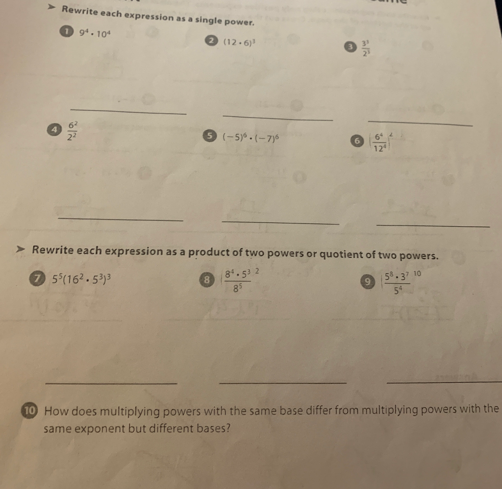 Solved > Rewrite each expression as a single power, 0 94.104 | Chegg.com