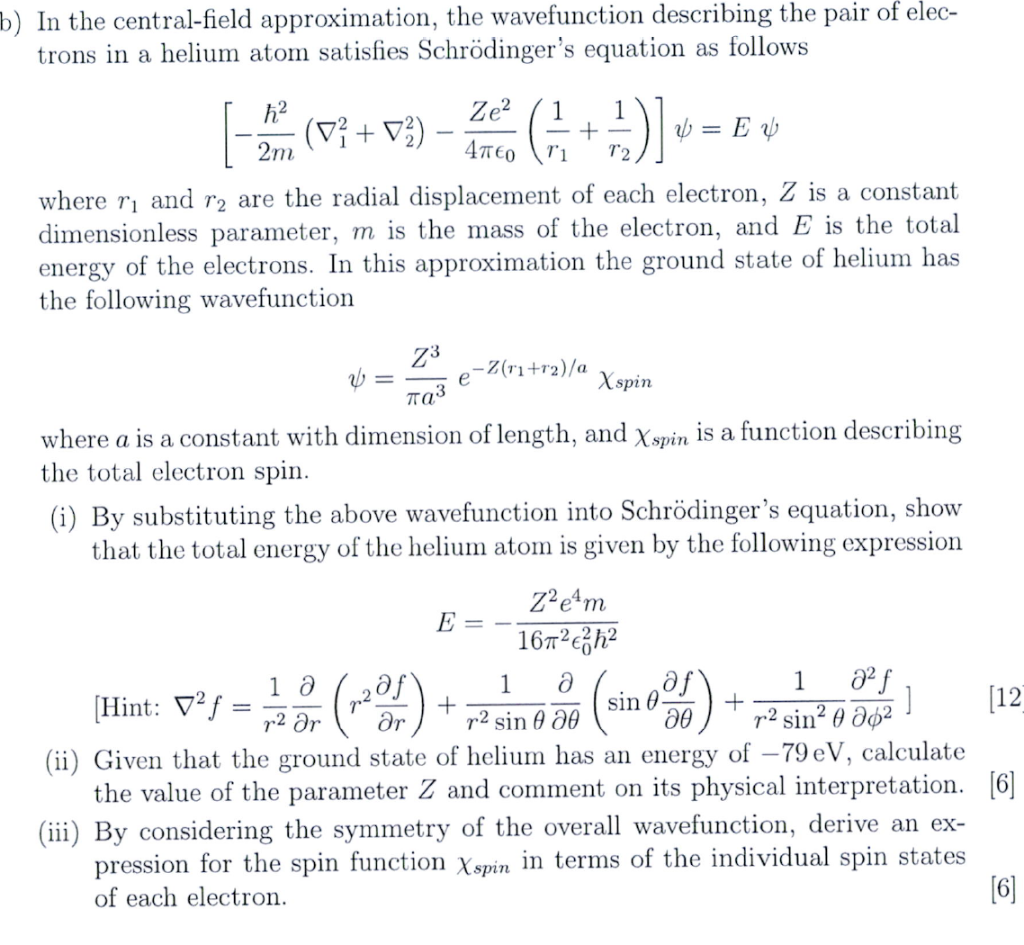 Solved b) In the central-field approximation, the | Chegg.com