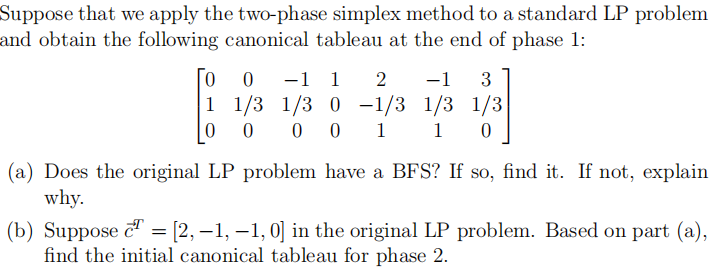 Solved Suppose that we apply the two-phase simplex method to | Chegg.com
