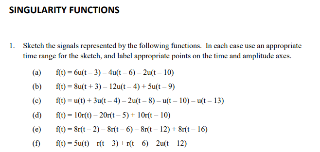 Solved SINGULARITY FUNCTIONS 1. Sketch the signals | Chegg.com