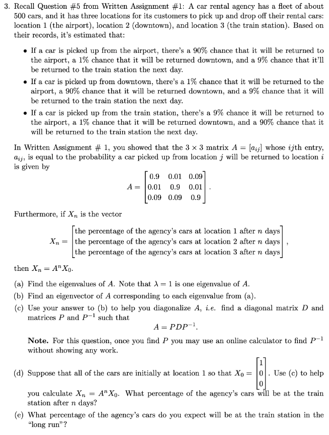 Solved 3. Recall Question \#5 from Written Assignment \#1: A | Chegg.com