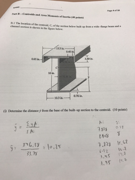 Solved The location of the centroid C, of the section below | Chegg.com