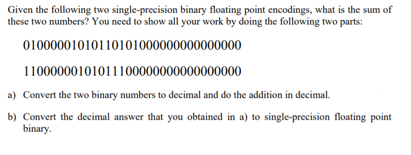 Solved Given the following two single-precision binary | Chegg.com