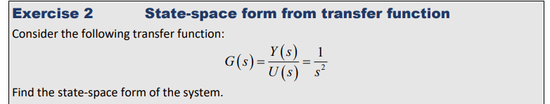 Solved Exercise 2 State-space form from transfer function | Chegg.com