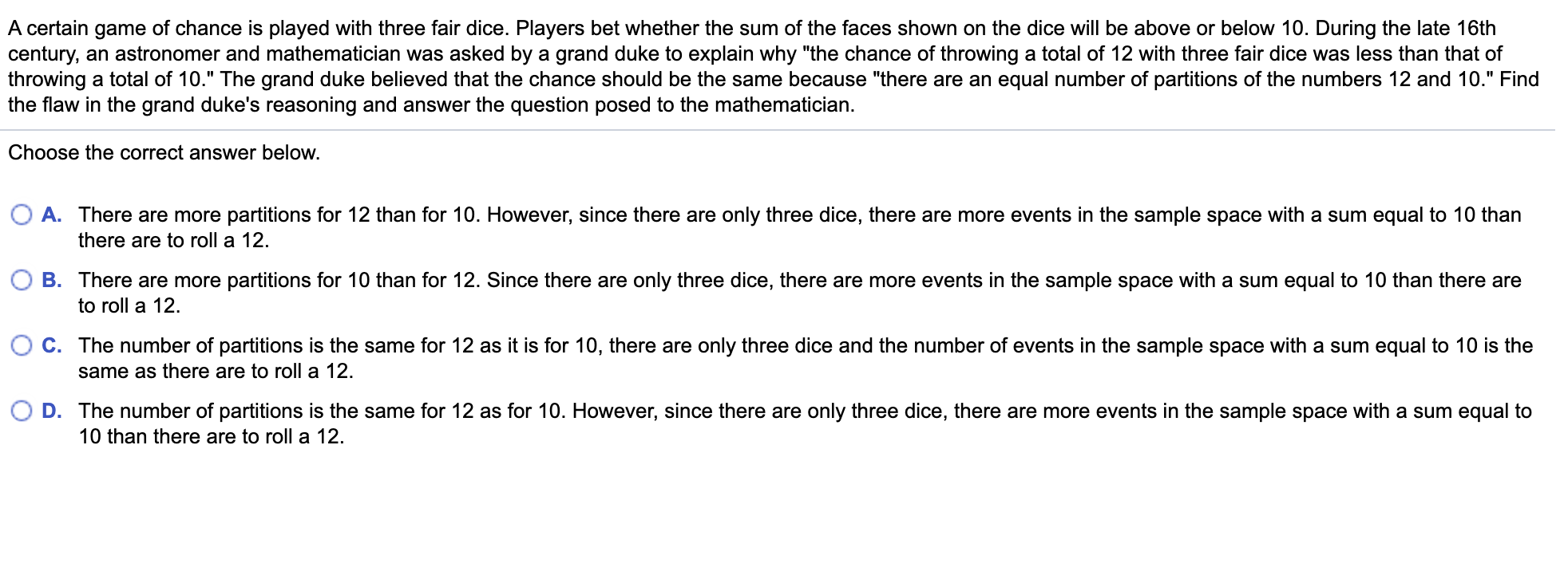 Solved A certain game of chance is played with three fair | Chegg.com