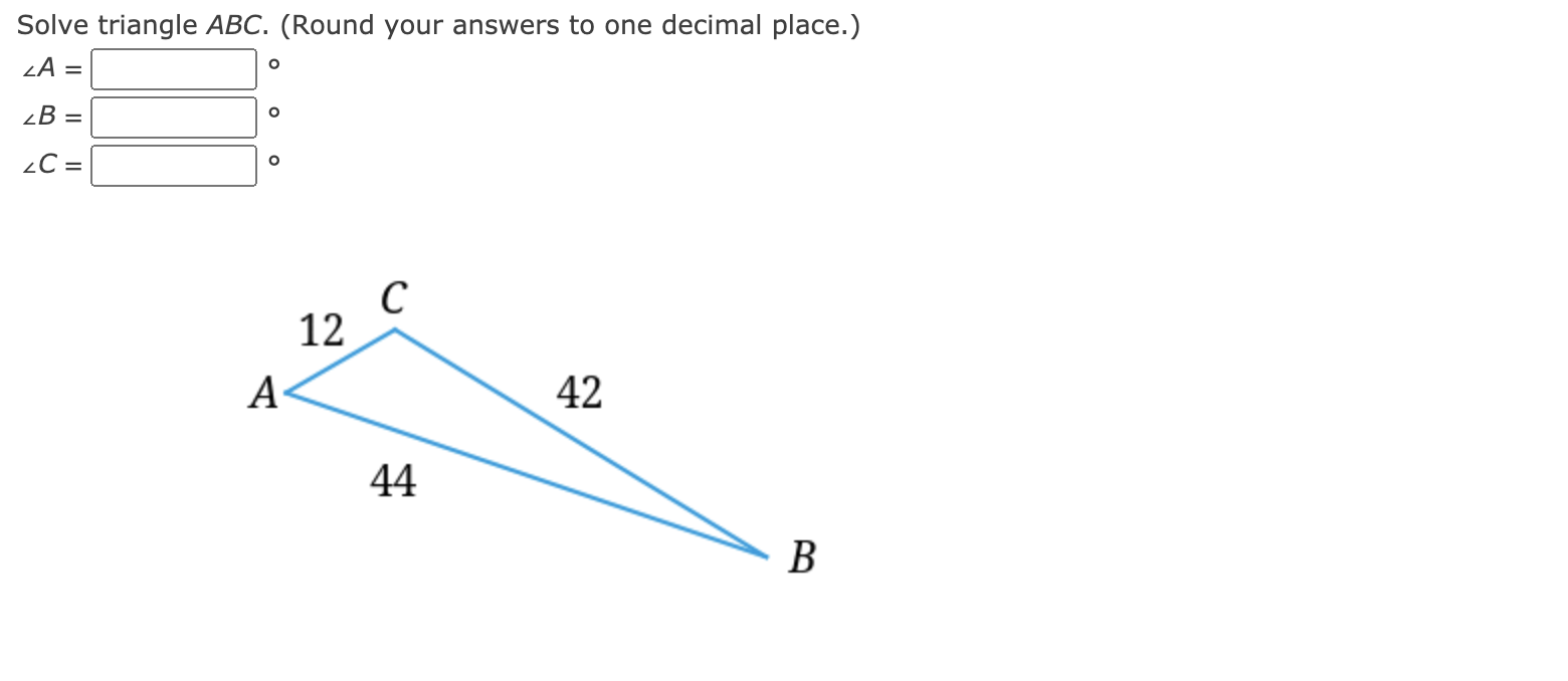 Solved Solve triangle ABC. (Round your answers to one | Chegg.com
