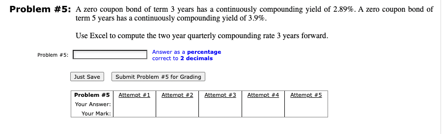Solved Problem \#5: A zero coupon bond of term 3 ﻿years has | Chegg.com