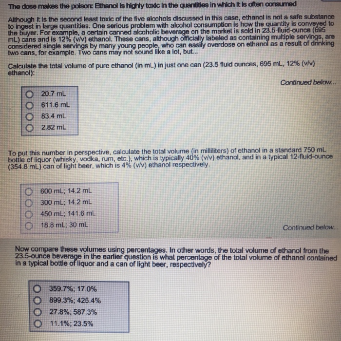 Solved The dose makes the poison: Ethanol is highly todc in | Chegg.com