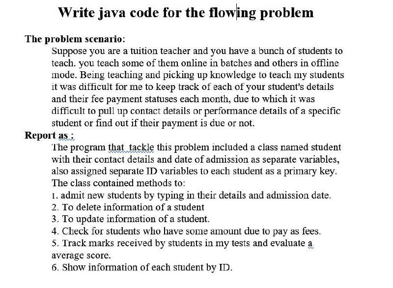 Solved Write Java Code For The Flowing Problem The Problem 