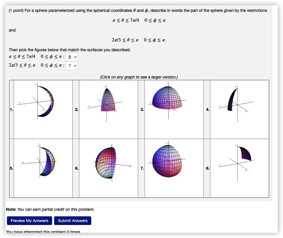 Solved (1 point) For a sphere parameterized using the | Chegg.com