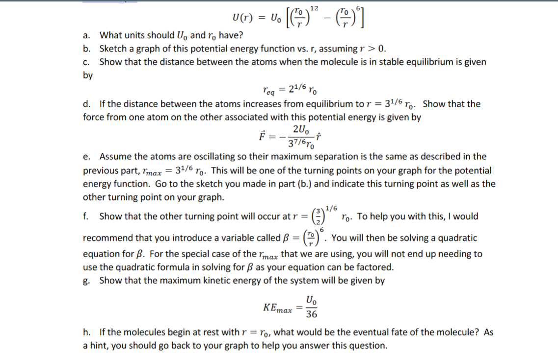 Solved One model for the potential energy of a two-atom | Chegg.com