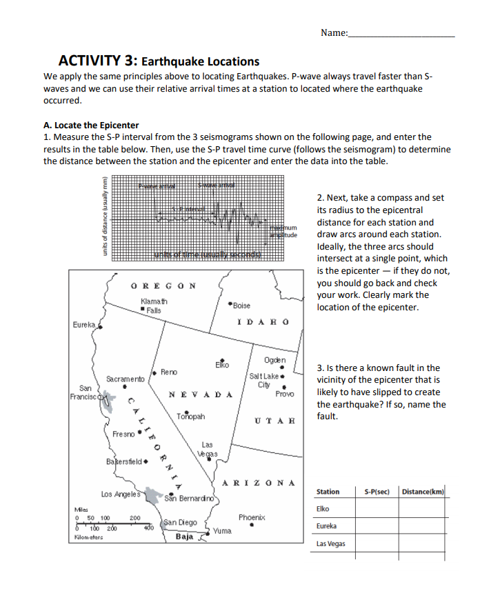 Name: ACTIVITY 3: Earthquake Locations We apply the | Chegg.com