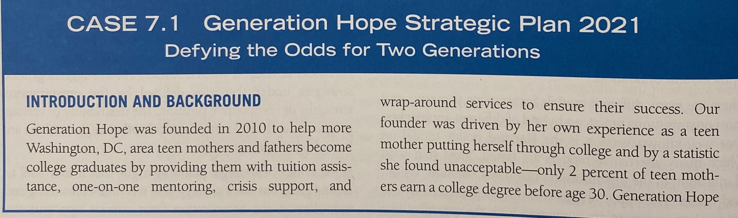Solved CASE 7.1 Generation Hope Strategic Plan 2021 Defying | Chegg.com