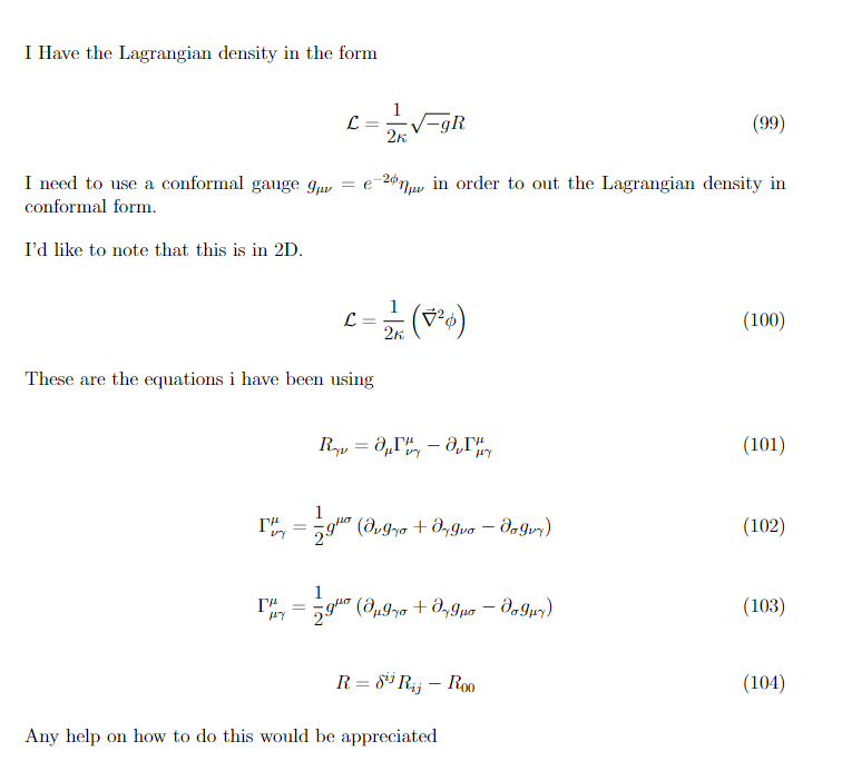 Solved I Have the Lagrangian density in ﻿the formL=12κ-g2RI | Chegg.com