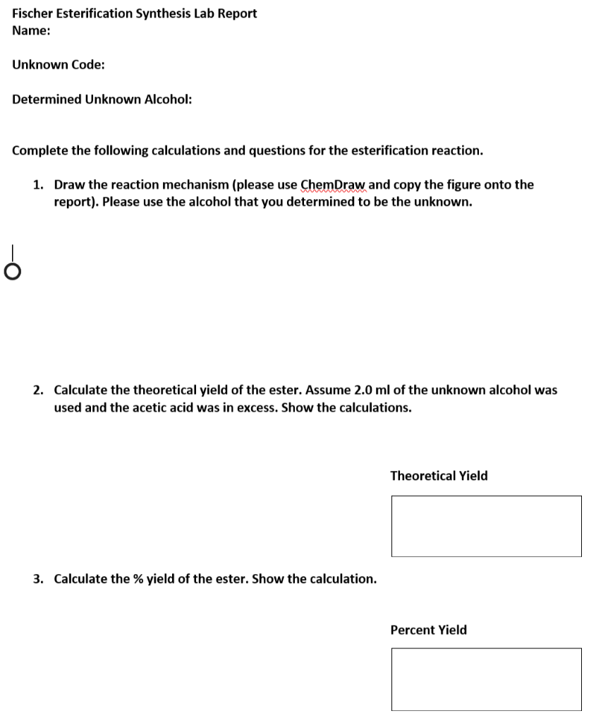 Solved This is a fischer esterification synthesis lab. My | Chegg.com