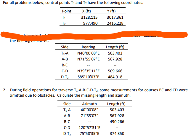 Solved For all problems below, control points T1 and Tz have | Chegg.com