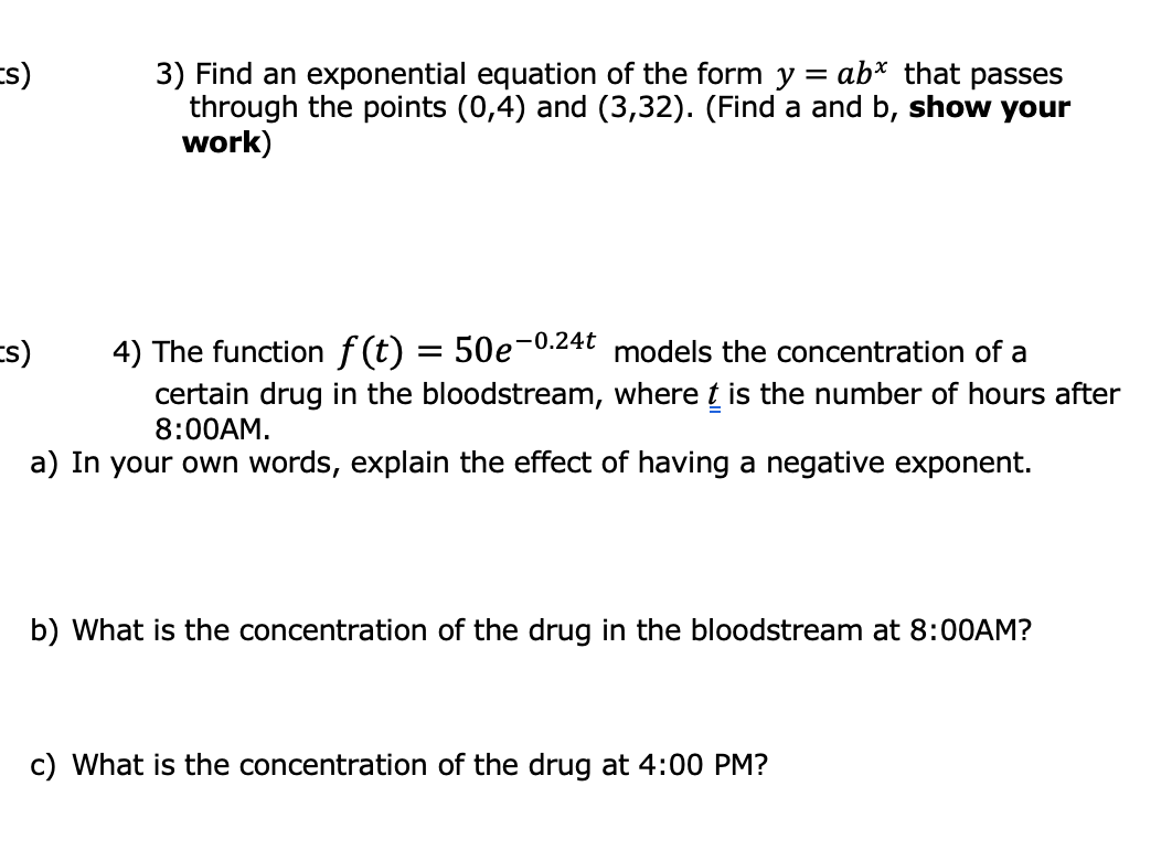 Solved cs) 3) Find an exponential equation of the form y abx | Chegg.com