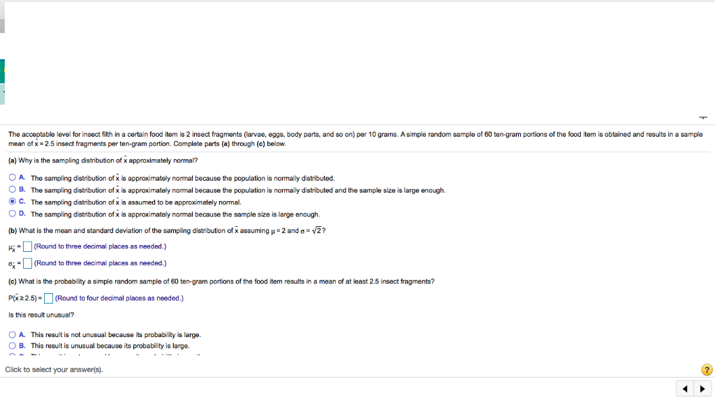 Solved The acceptable level for insect filth in a certain | Chegg.com