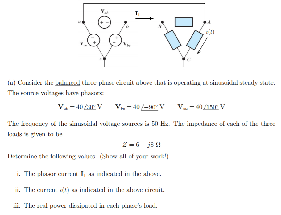 Solved Vab I a + A b B В i(t) (a) Consider the balanced | Chegg.com