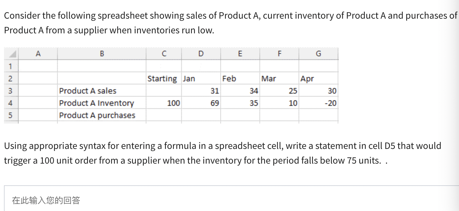 Solved Consider the following spreadsheet showing sales of | Chegg.com