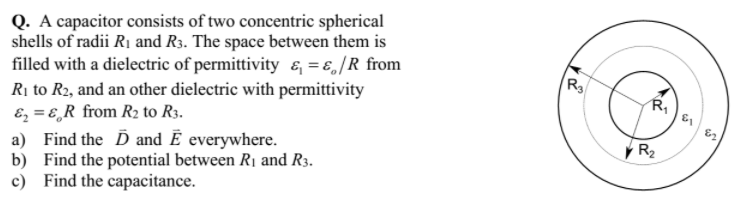 Solved R₃ Q. A capacitor consists of two concentric | Chegg.com