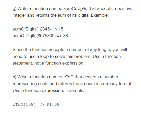 Solved g) Write a function named sumOfDigits that accepts a | Chegg.com
