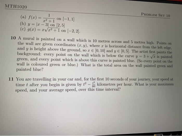 Solved MTH1020 PROBLEM SET 10 (a) f(x) [-1, 1] on r2 1 (b) | Chegg.com