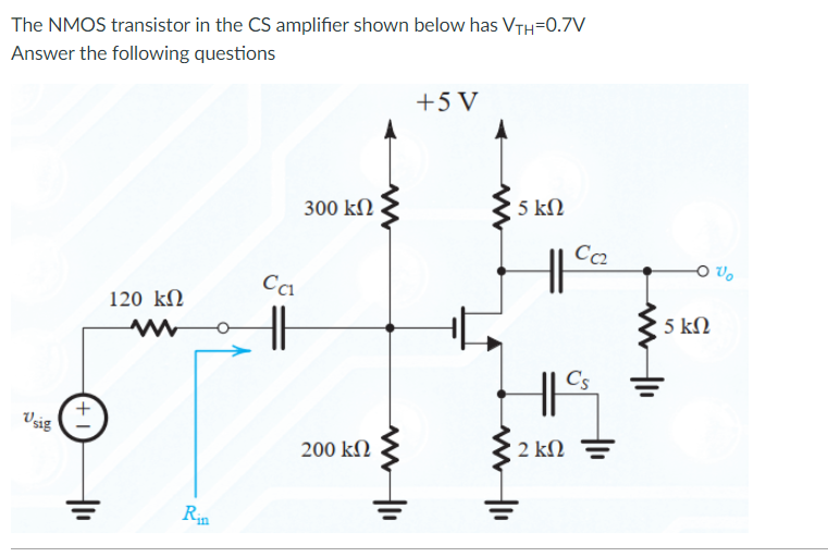 Solved The NMOS transistor in the CS amplifier shown below | Chegg.com