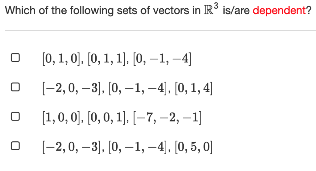 Solved Which of the following sets of vectors in IR is/are | Chegg.com