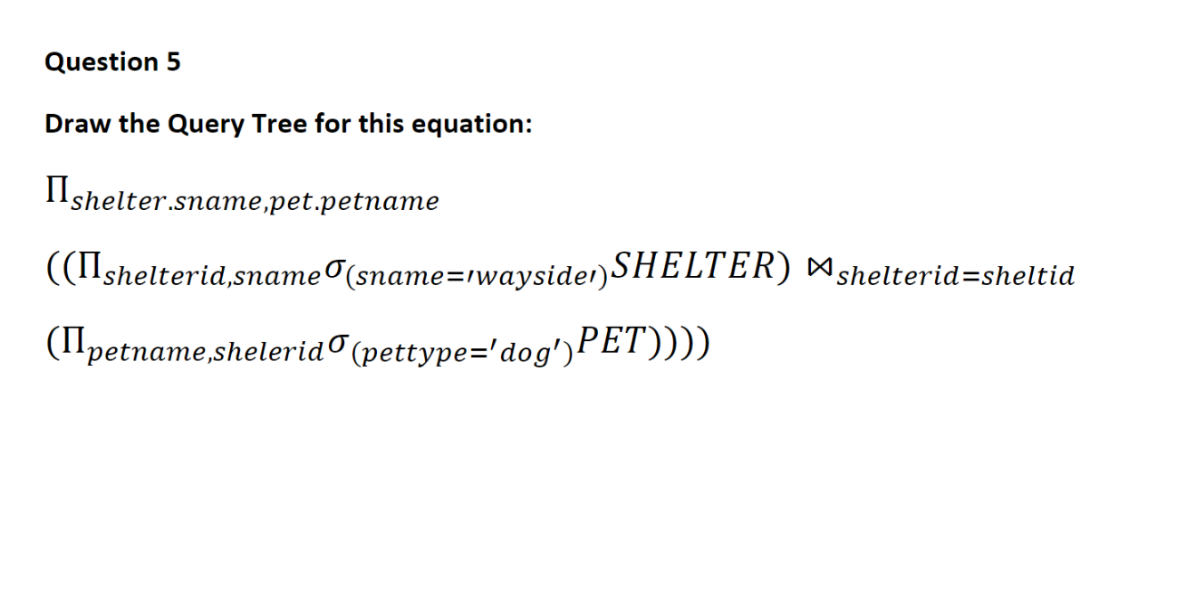 Solved Draw the Query Tree for this equation: | Chegg.com