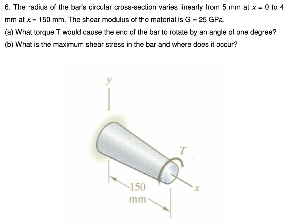 Solved 6. The radius of the bar's circular cross-section | Chegg.com