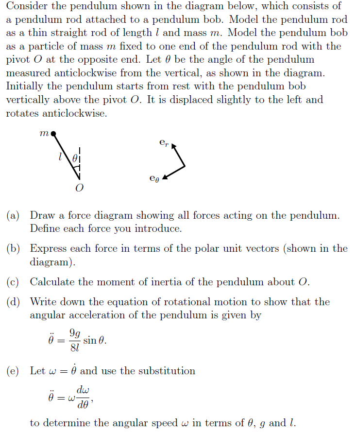 Solved Consider the pendulum shown in ﻿the diagram below, | Chegg.com