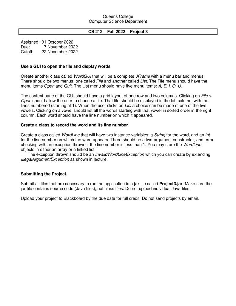 Solved Queens College Use a GUI to open the file and display | Chegg.com