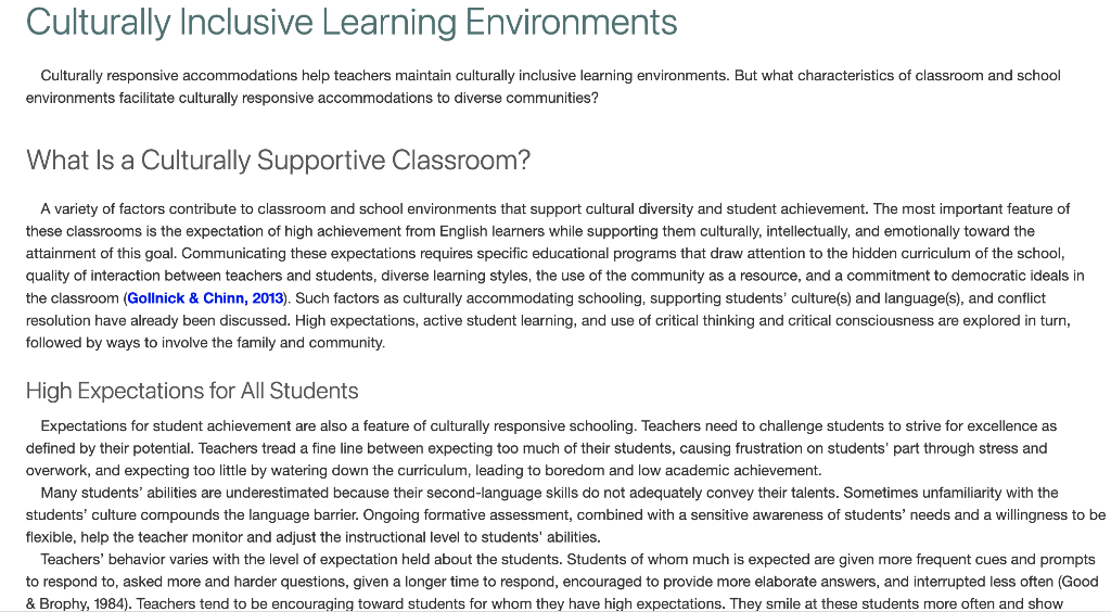 Solved 10 Culturally Inclusive Instruction Learning Outcomes | Chegg.com