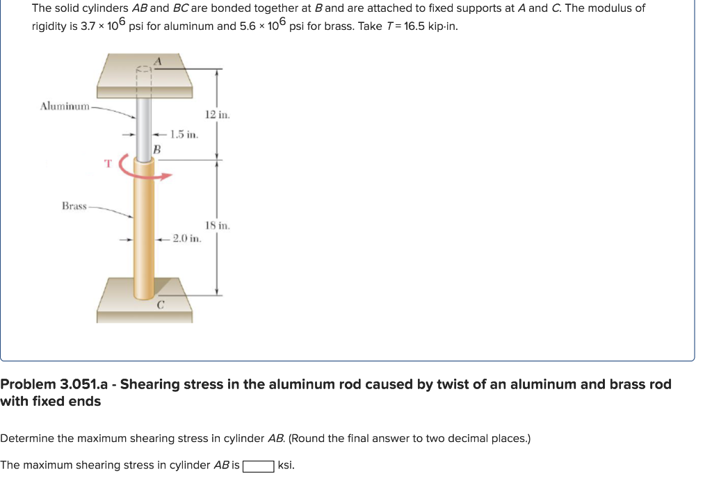 Solved The solid cylinders AB and BC are bonded together at | Chegg.com