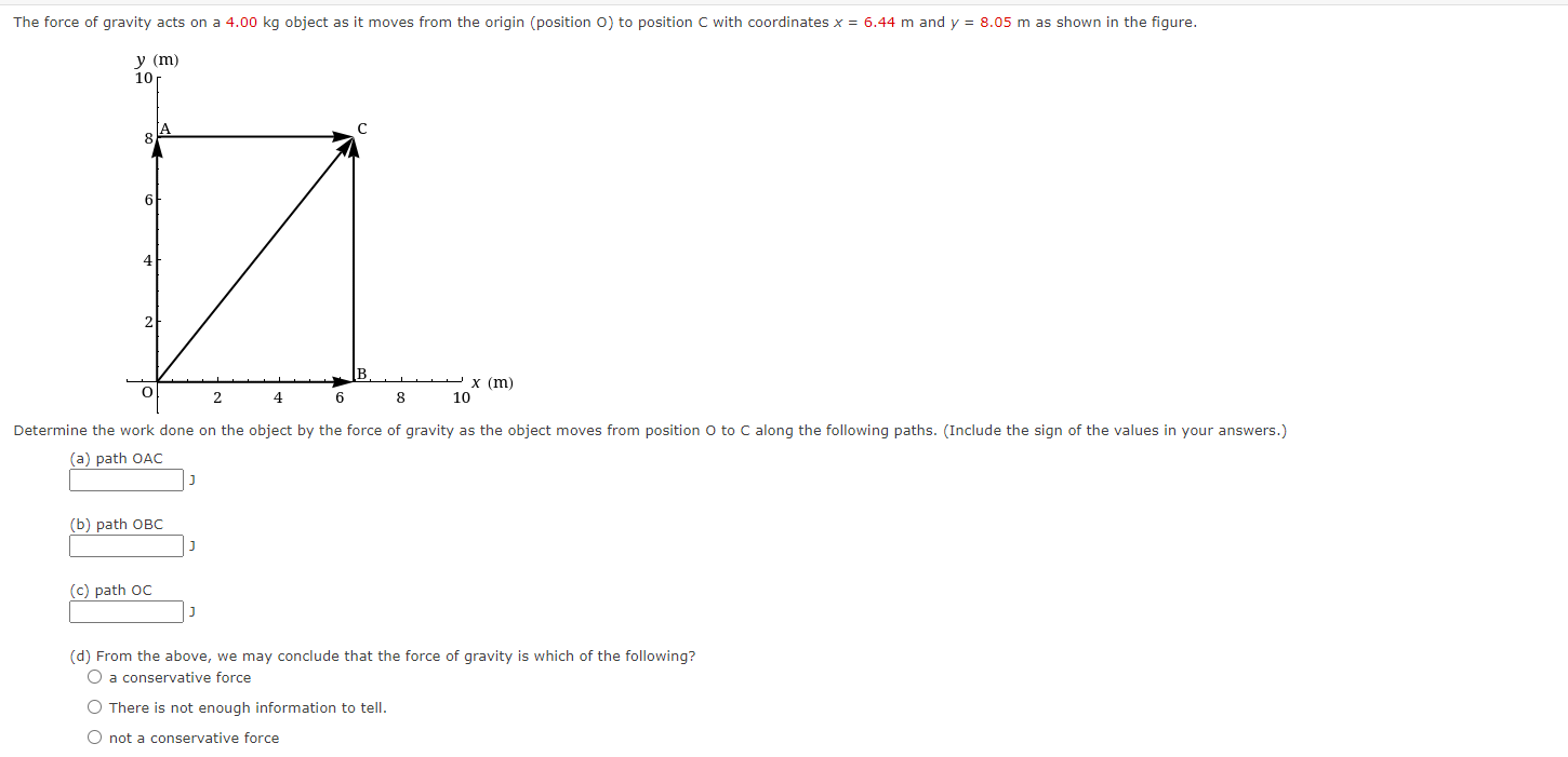 Solved ce of gravity acts on a 4.00 kg object as it moves | Chegg.com