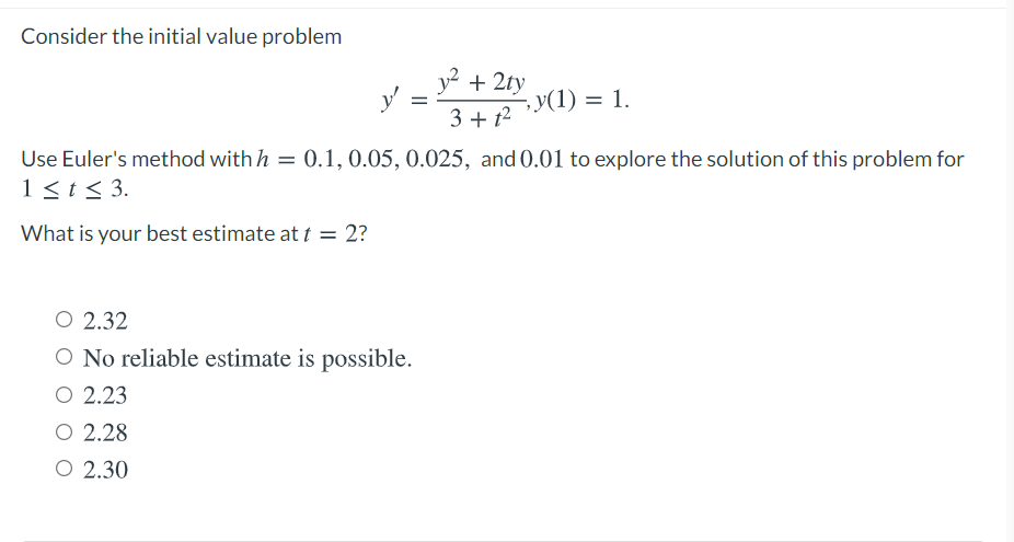 Solved Consider the initial value problem V = y2 + 2ty Sy(1) | Chegg.com