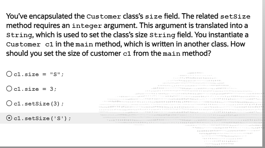 Solved You've encapsulated the Customer class's size field. | Chegg.com