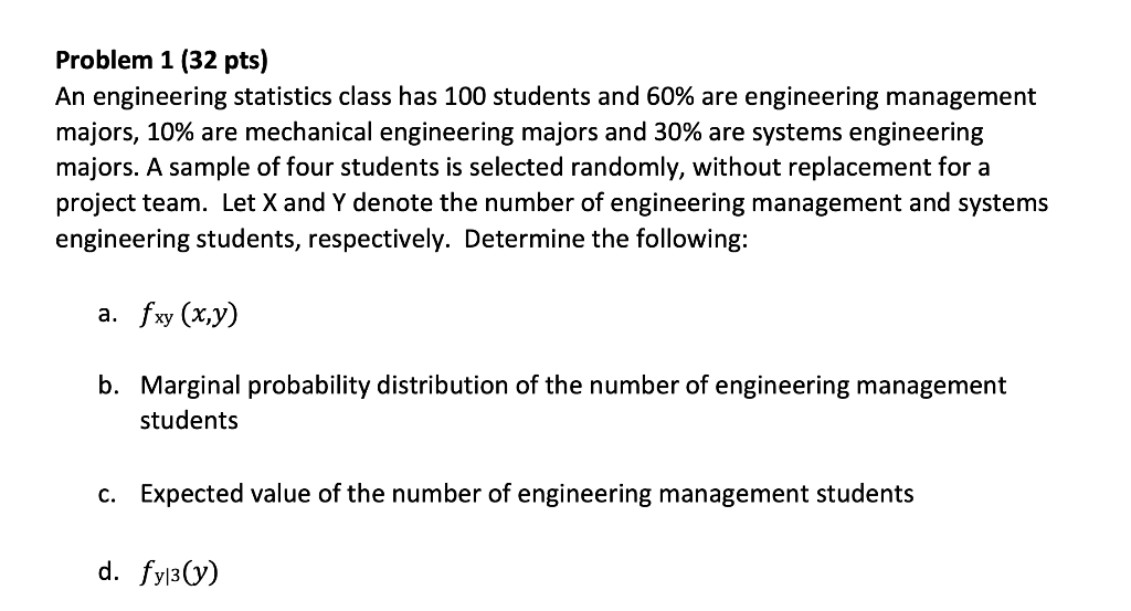 Solved Problem 1 (32 pts) An engineering statistics class | Chegg.com