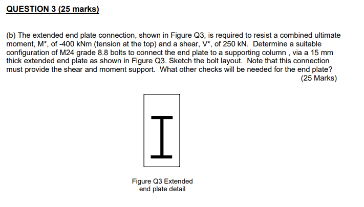 QUESTION 3 (25 marks) (b) The extended end plate | Chegg.com