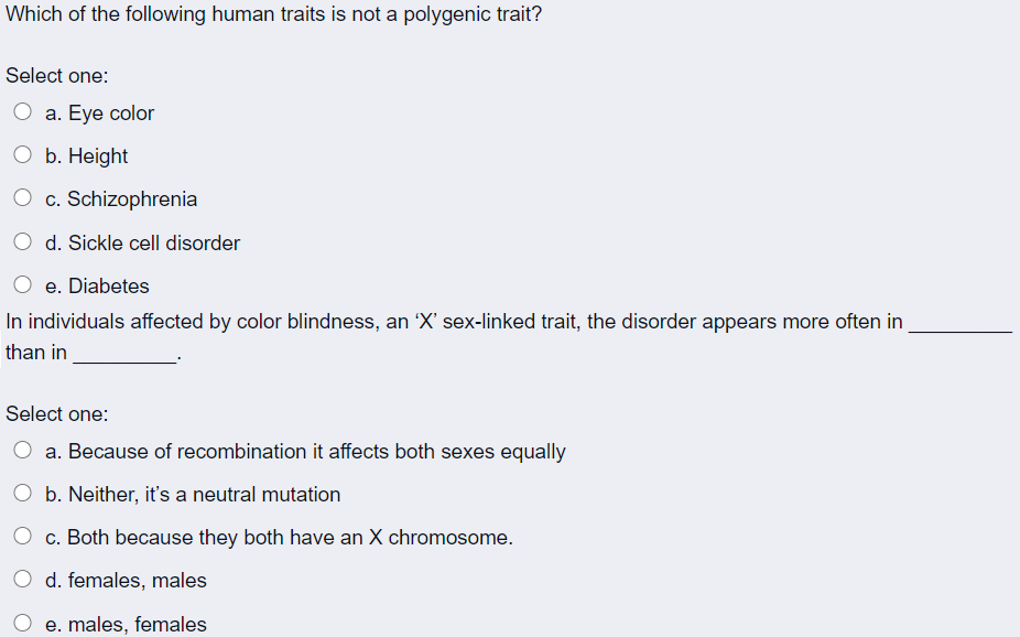 Solved Which of the following human traits is not a | Chegg.com