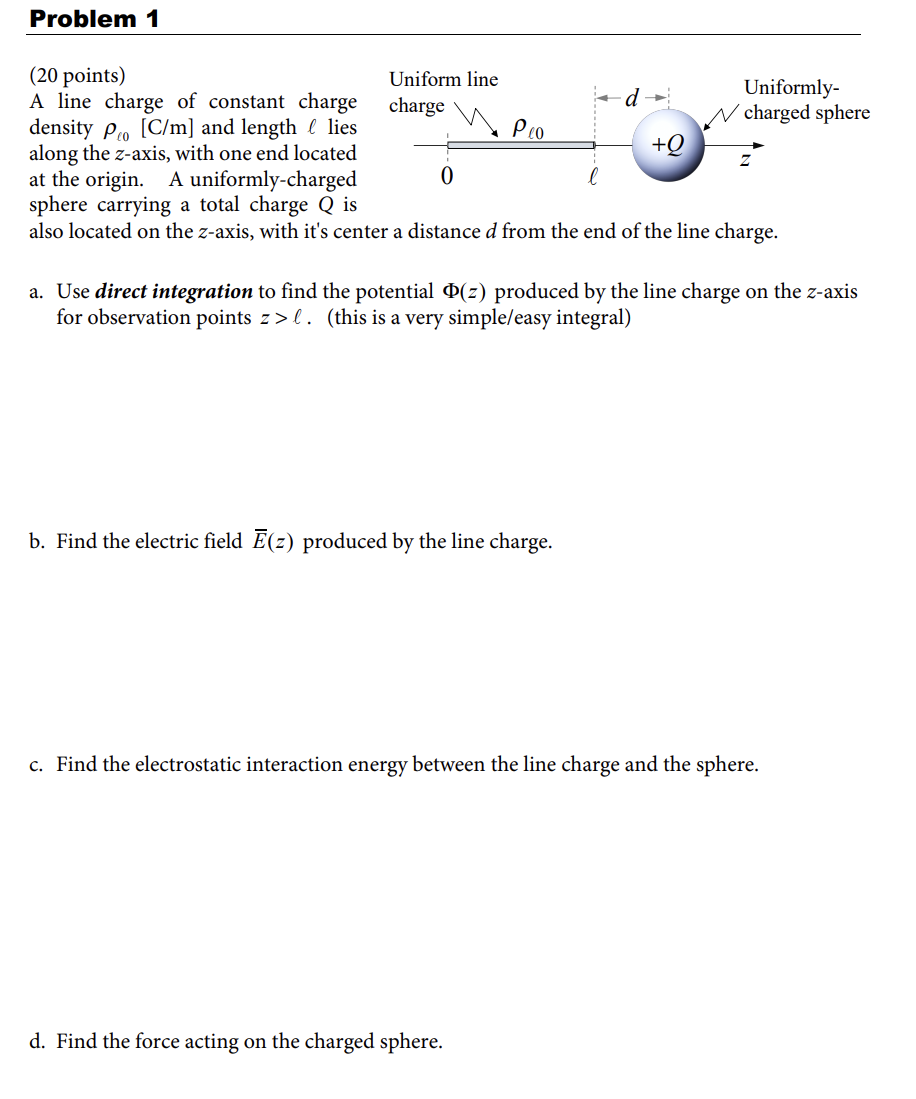 Solved (20 points) A line charge of constant charge density | Chegg.com